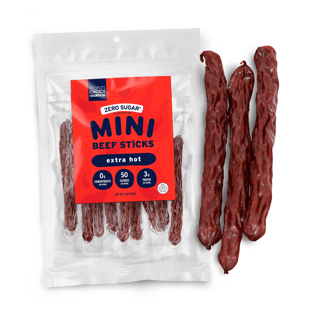 MINI STICKS - EXTRA HOT BEEF STICKS – People's Choice Beef Jerky