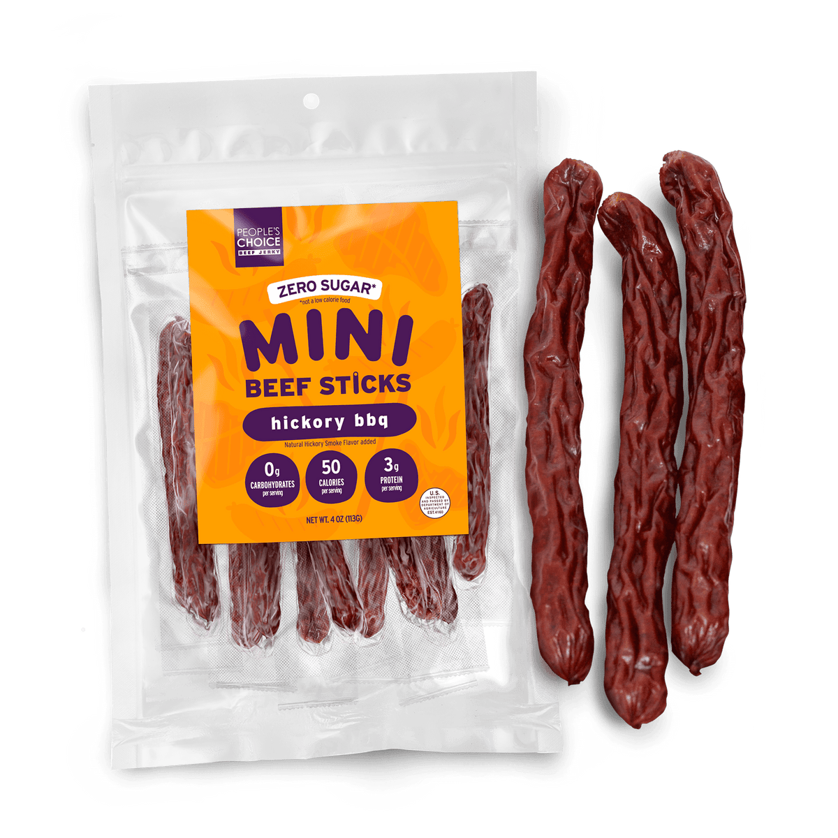 MINI STICKS - HICKORY BBQ BEEF STICKS – People's Choice Beef Jerky